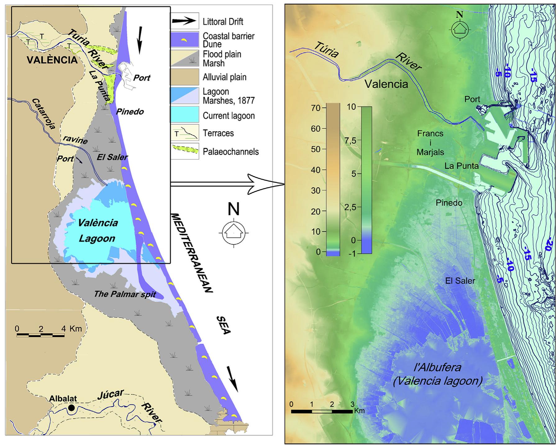 Left: simplified geomorphological map of the turia and jucar