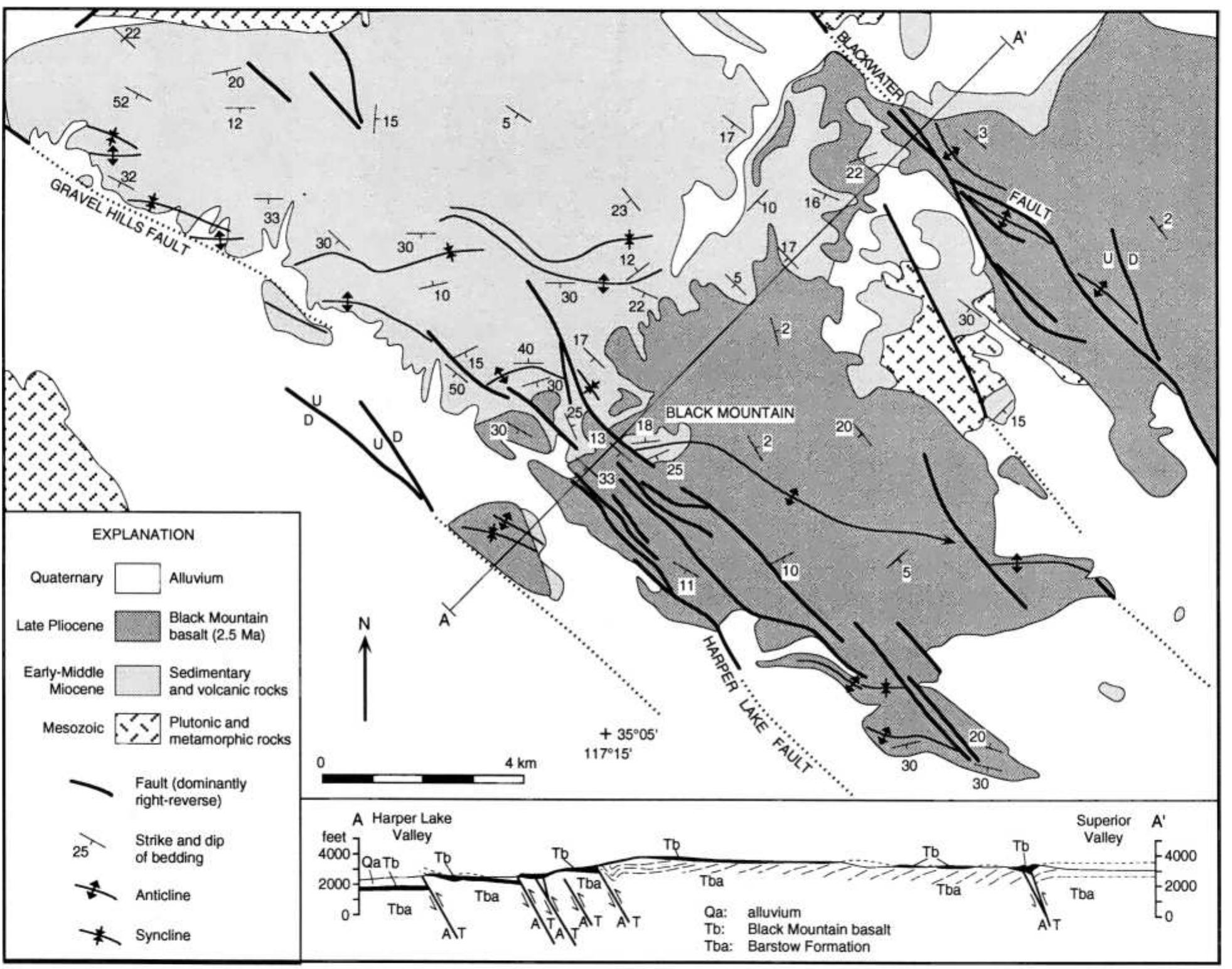 Simplified geologic map and cross section of the black