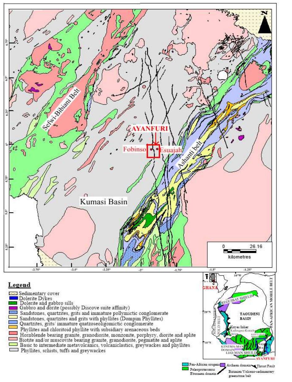 Simplified geological map showing the location of ayanfuri