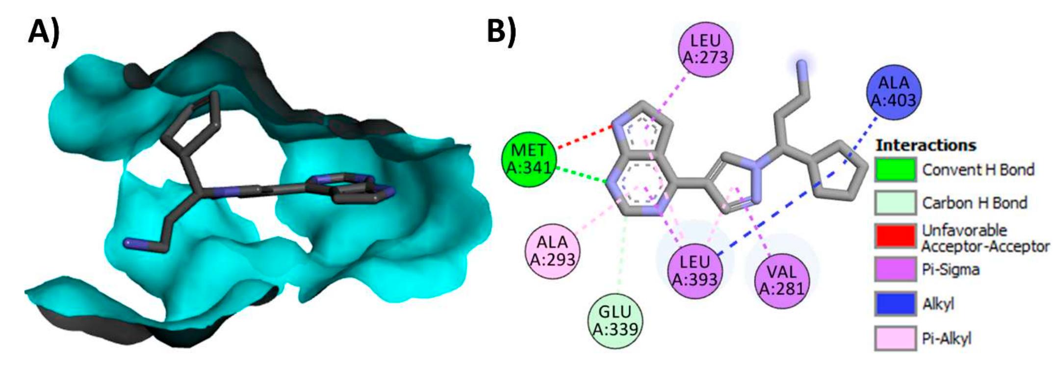 Binding modes of ruxolitinib (shown as sticks) into c-src