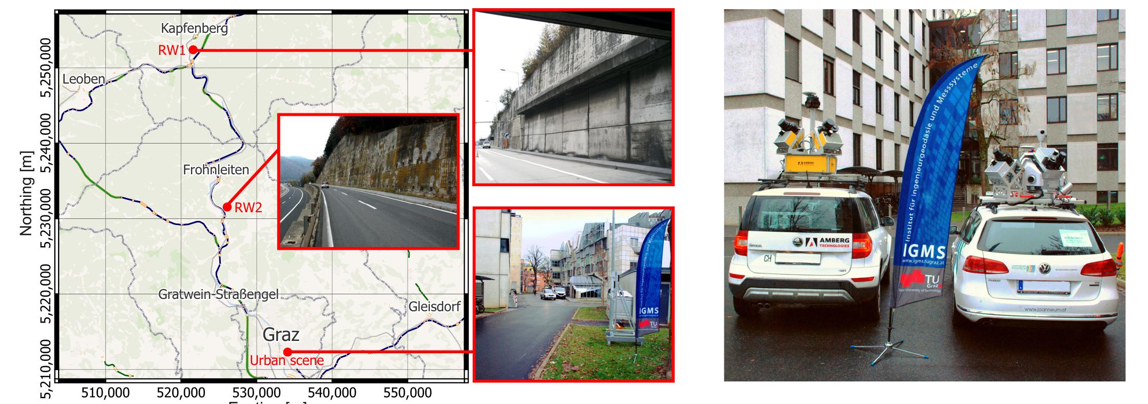 Map of the study area, location of retaining walls (rw1 and