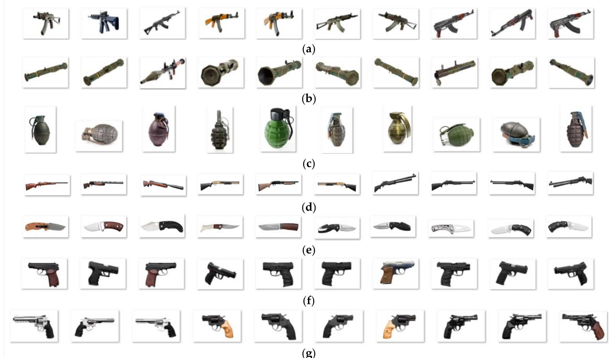 Sample dataset of different classes: (a) assault rifles; (b)