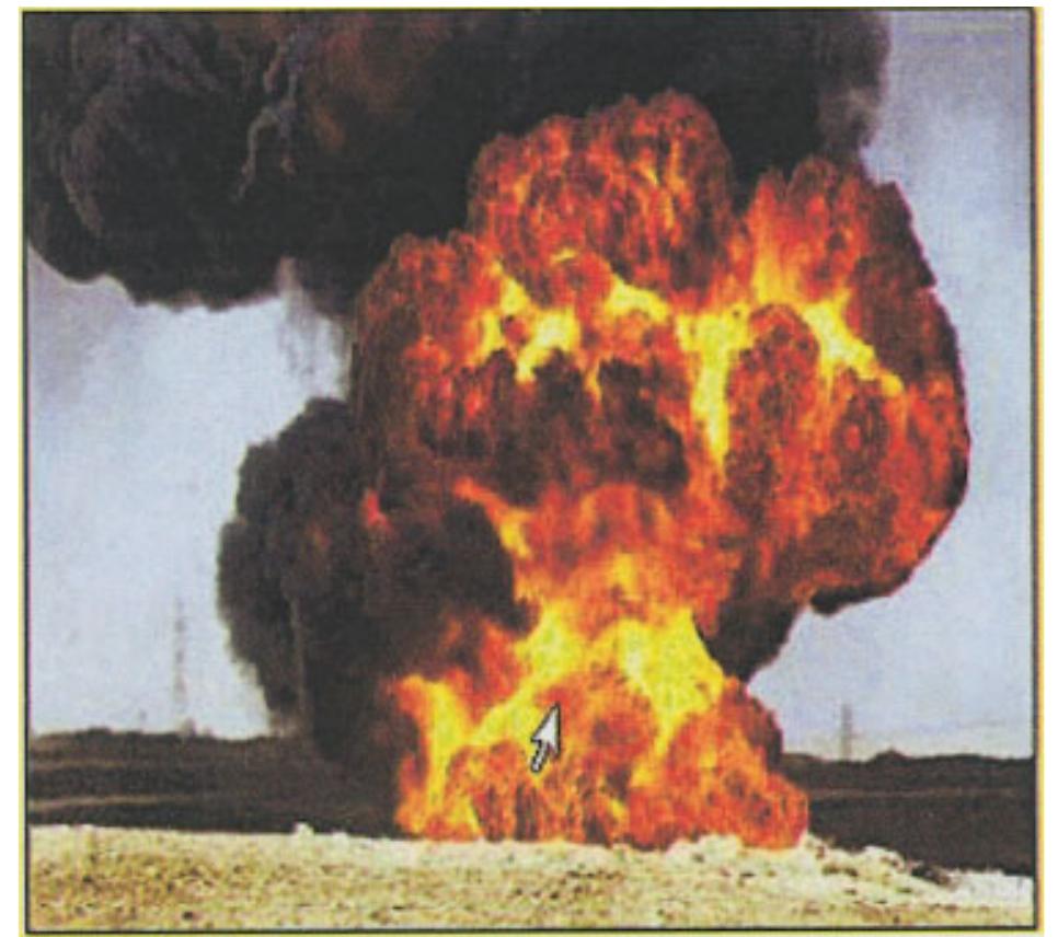 Fire on an oil spill from a pipeline rupture. [source: ap