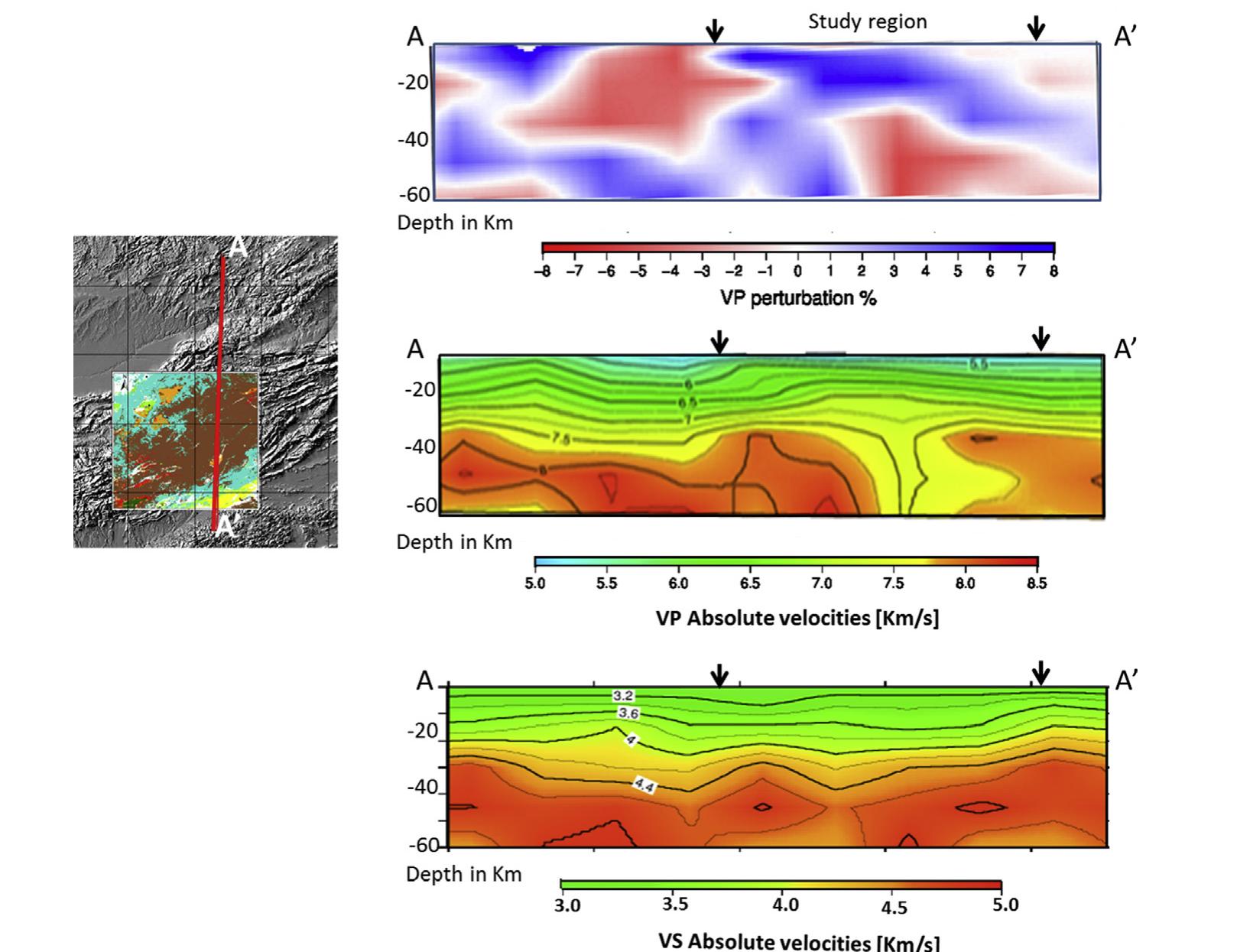 Vertical cross section along longitude profile a — a’