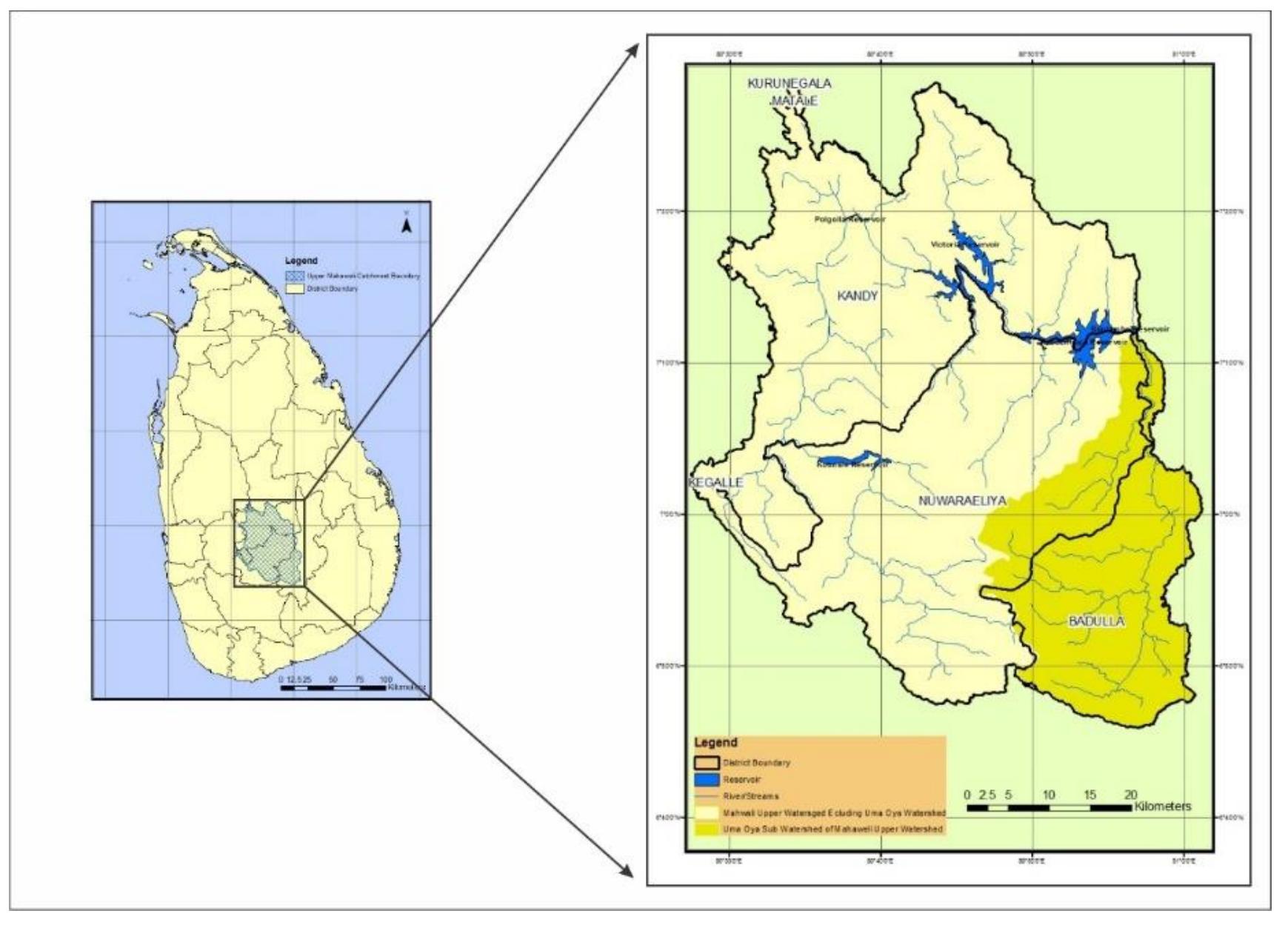 Study area map of upper mahaweli catchment