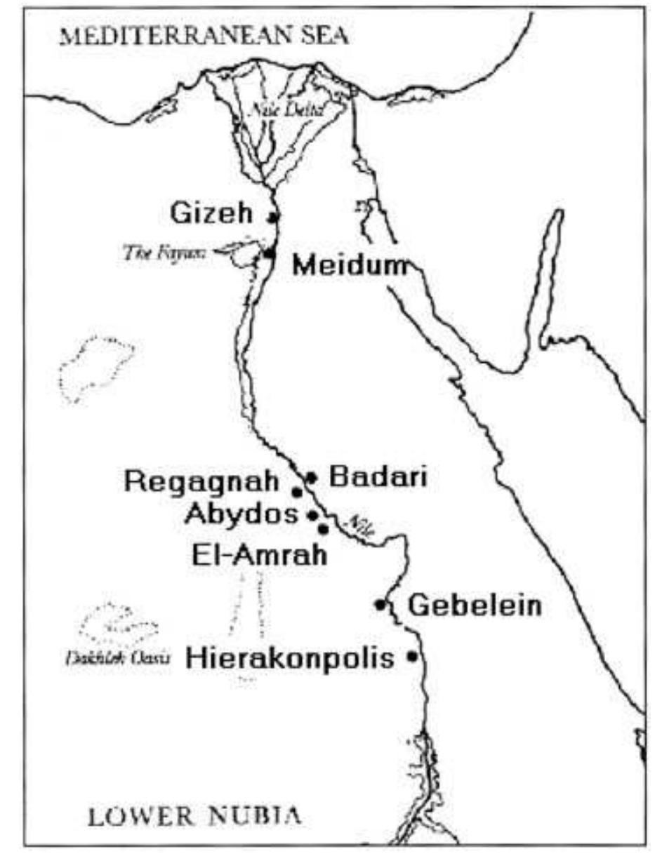 Map of egypt, indicating locations of sites.