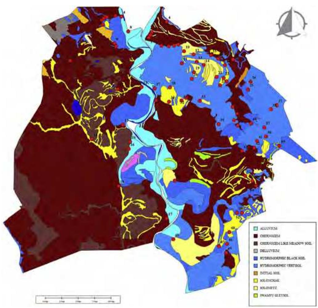Soil map of the area with positions of neolithic sites. fig.