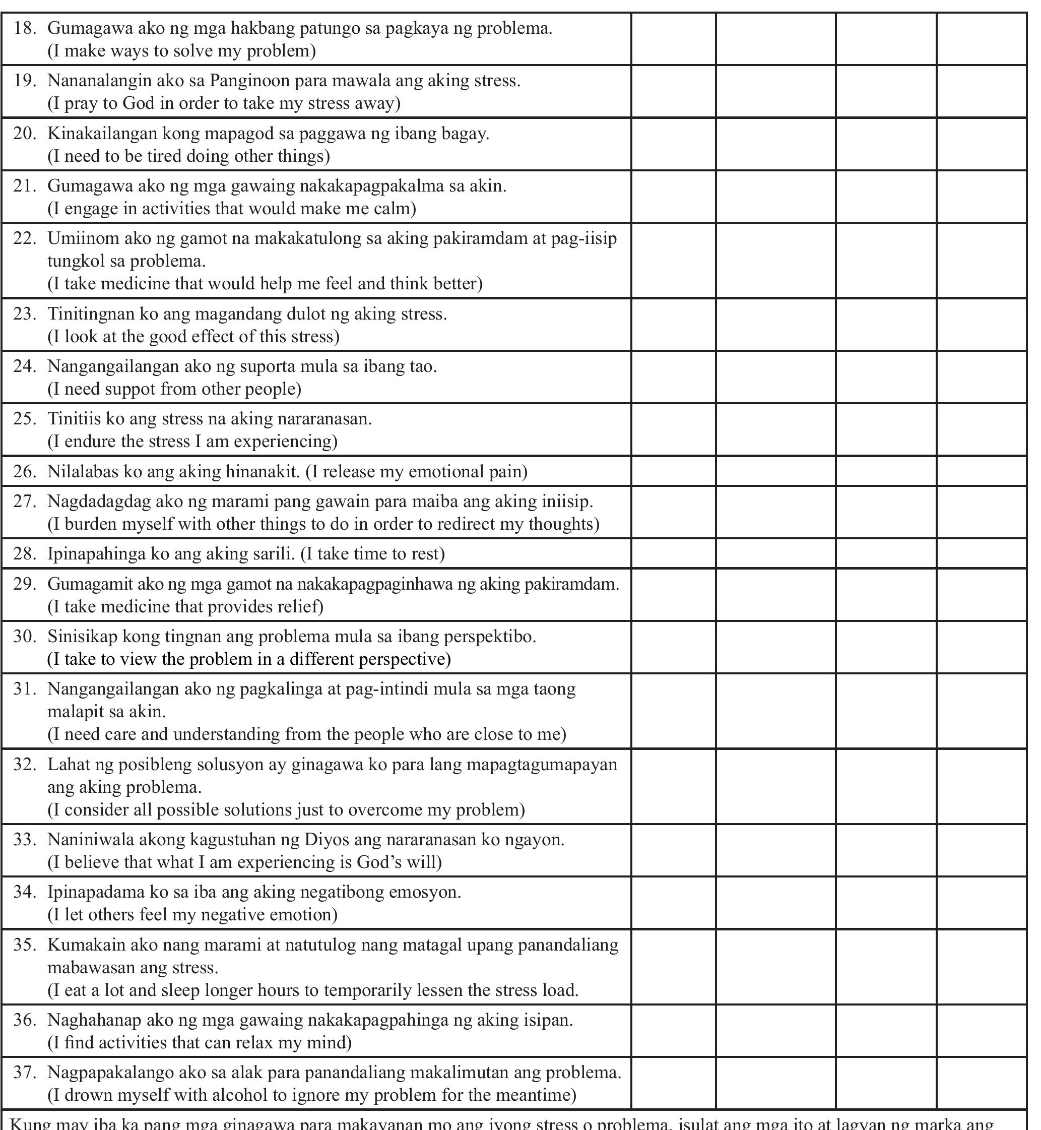Table 9 - from The Development of the Filipino Coping