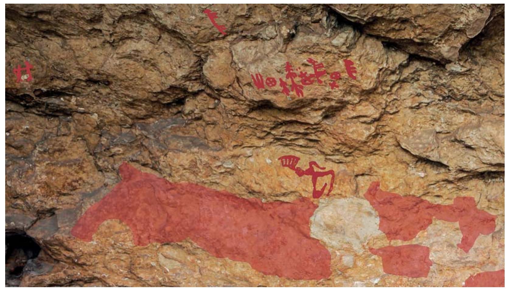 Arslanli cave, right scene (photo by h. tiimer; paintings