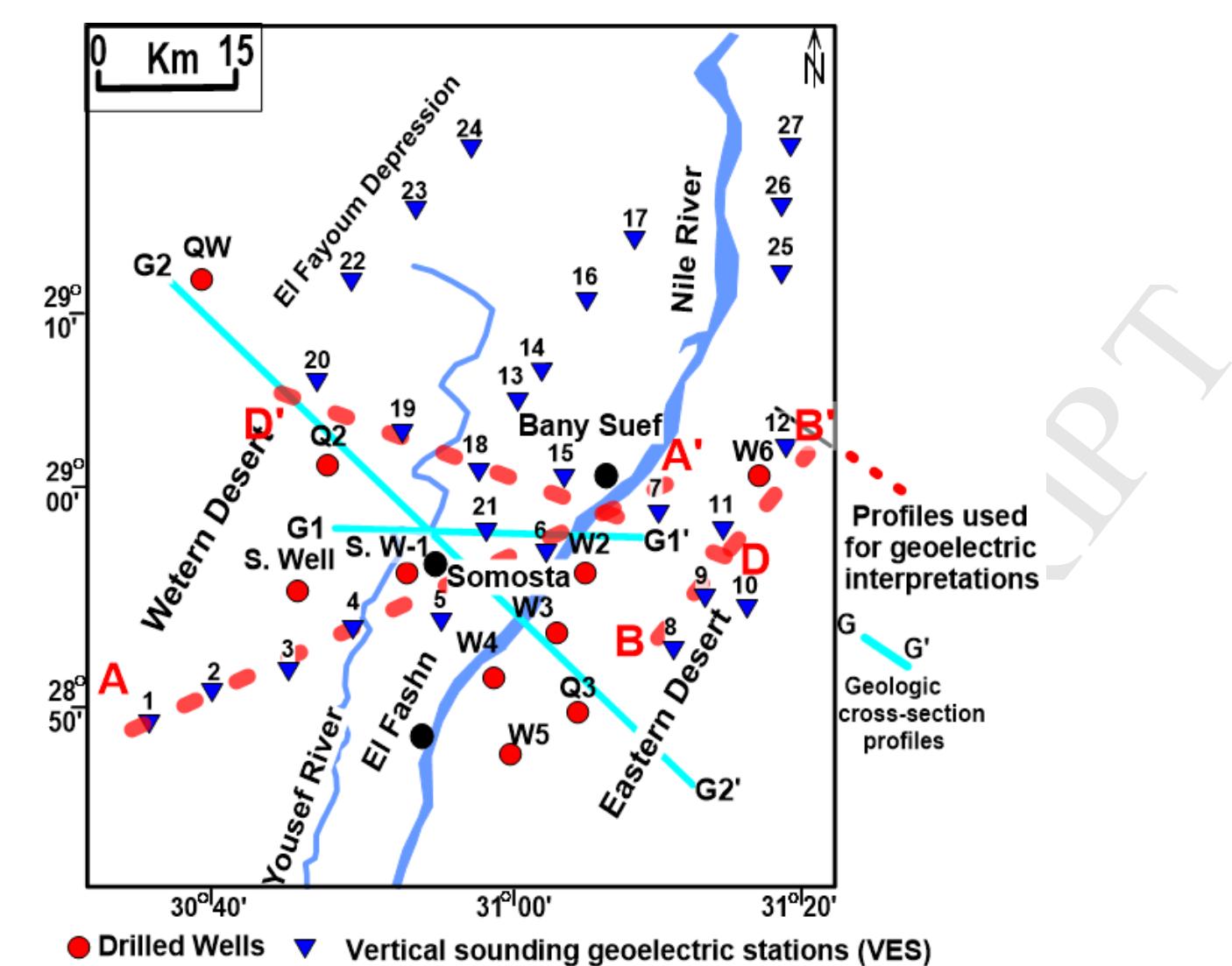 A map showing locations of acquired ves data in the study