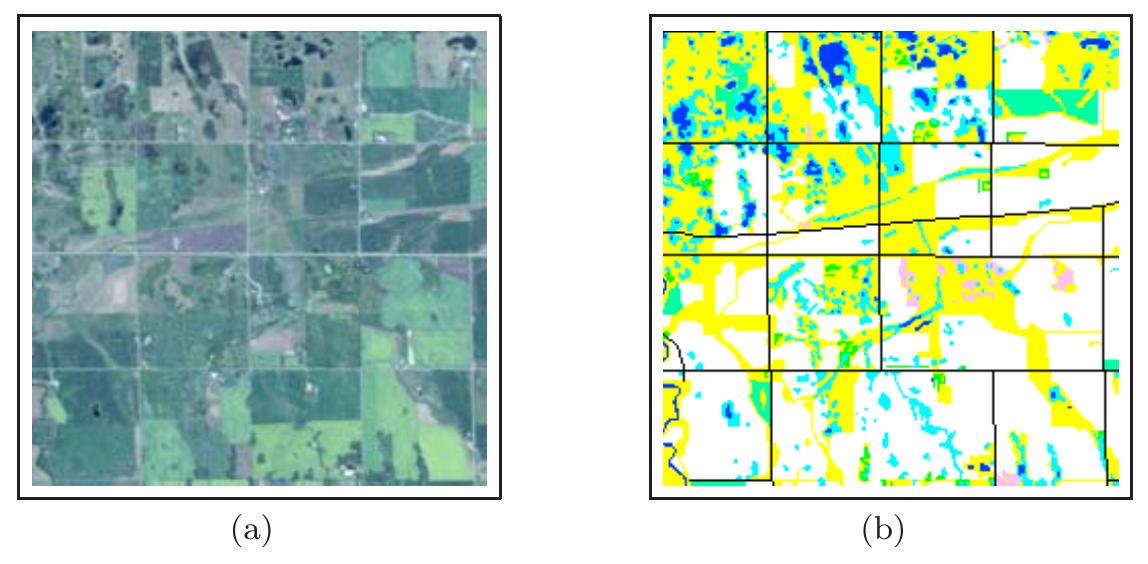 Example lulc map. (a) rgb components of a landsat 7