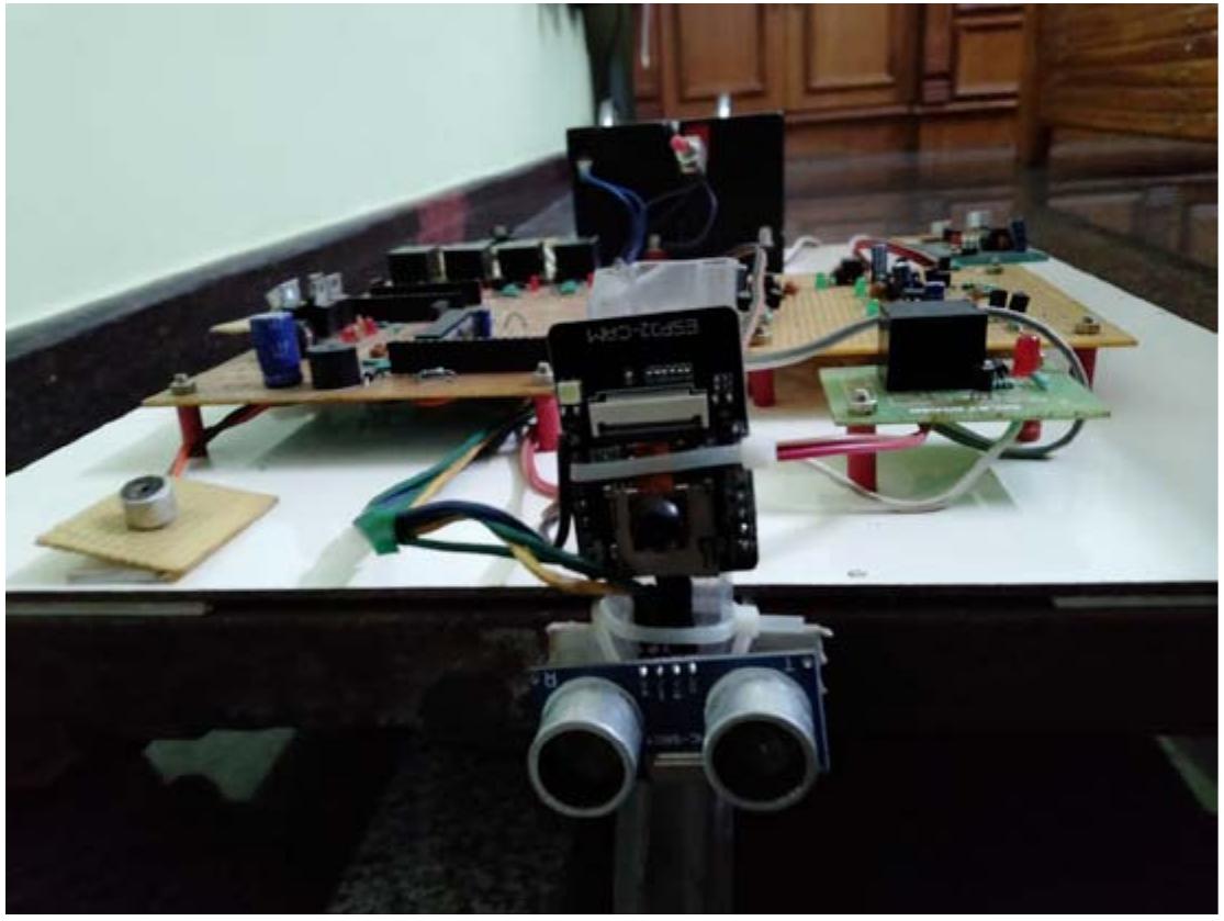 Front view of women safety night patrolling robot