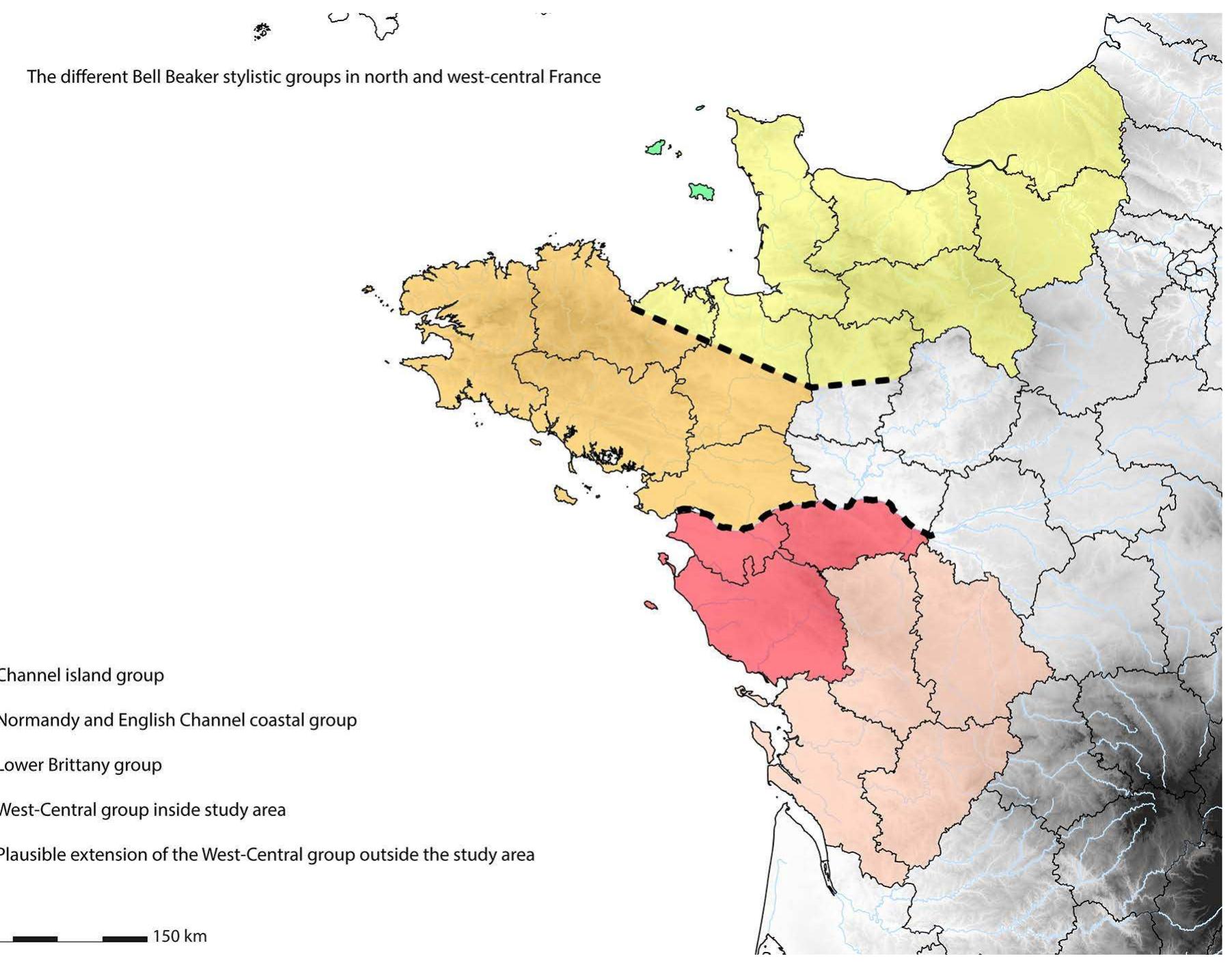 Map of the four different bell beaker groups in