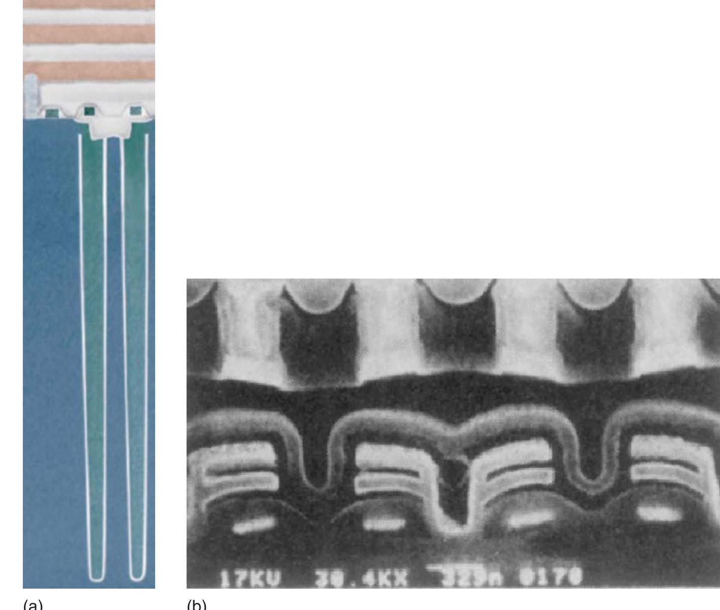 Electron micrographs of dram cells. (a) trench cell