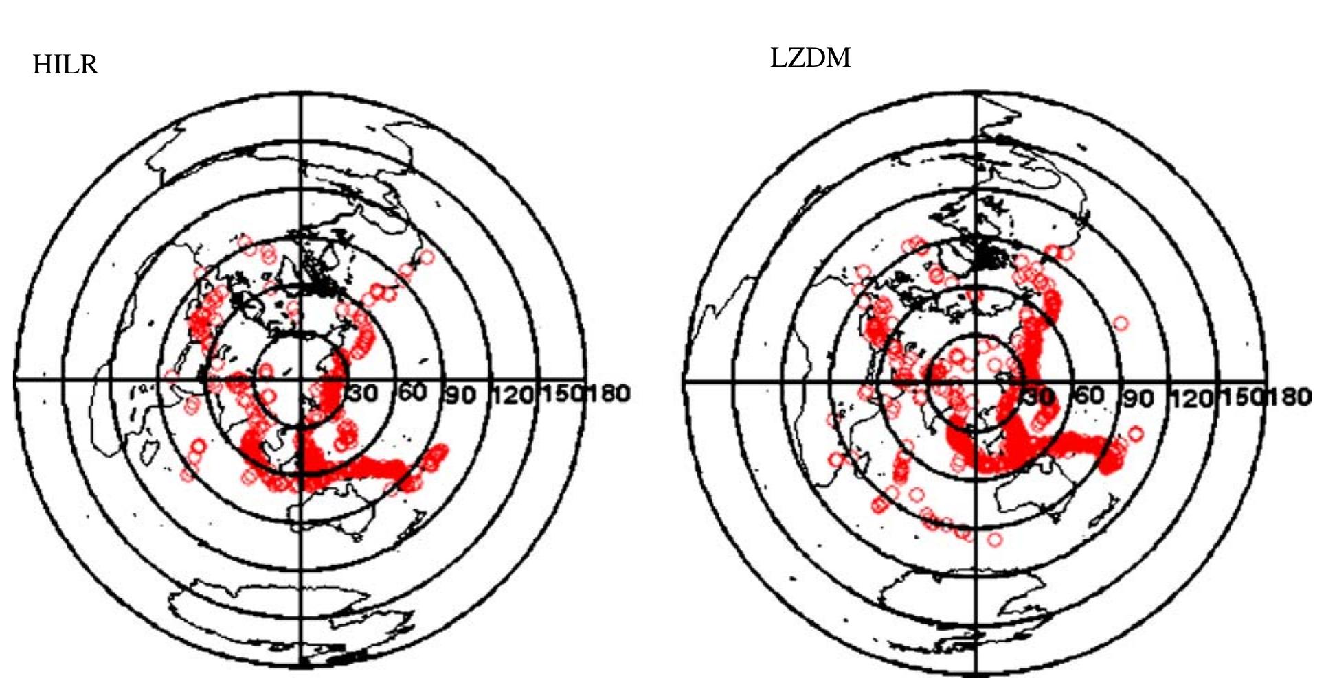 Map of earthquakes (equidistant azimuthal projection) used