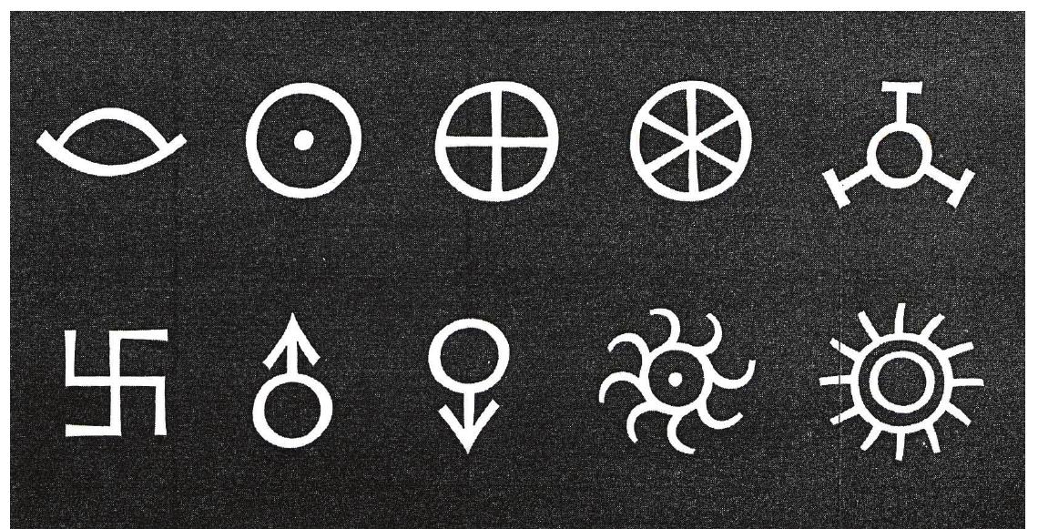 Sun symbols from ancient cultures pictographs depicting the