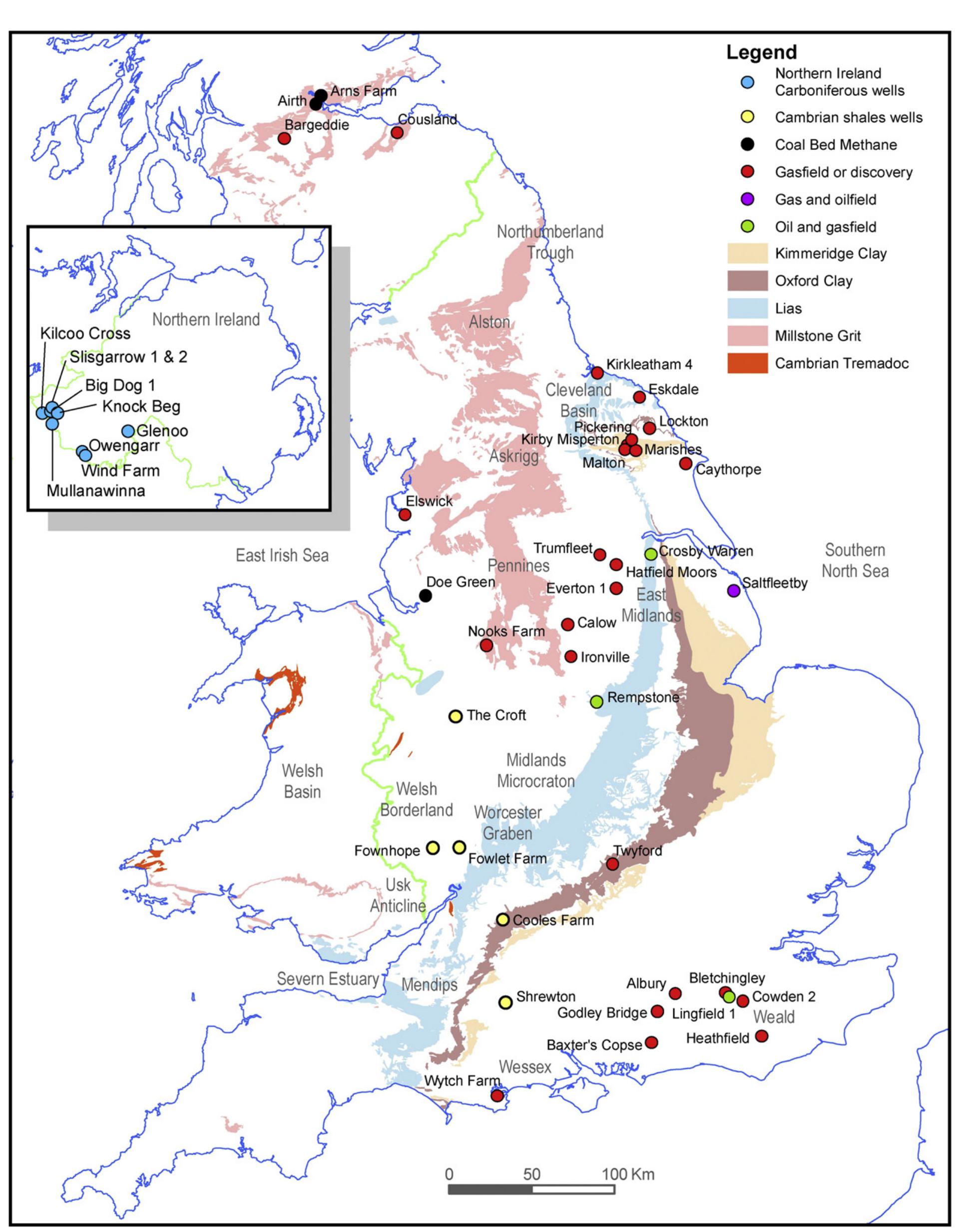 Map showing where the major organic-rich shales crop out
