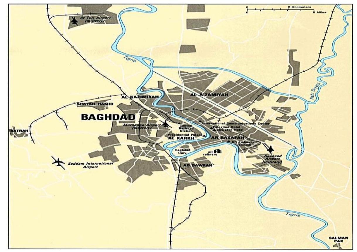 (1) map of tigris & diyala rivers within baghdad city
