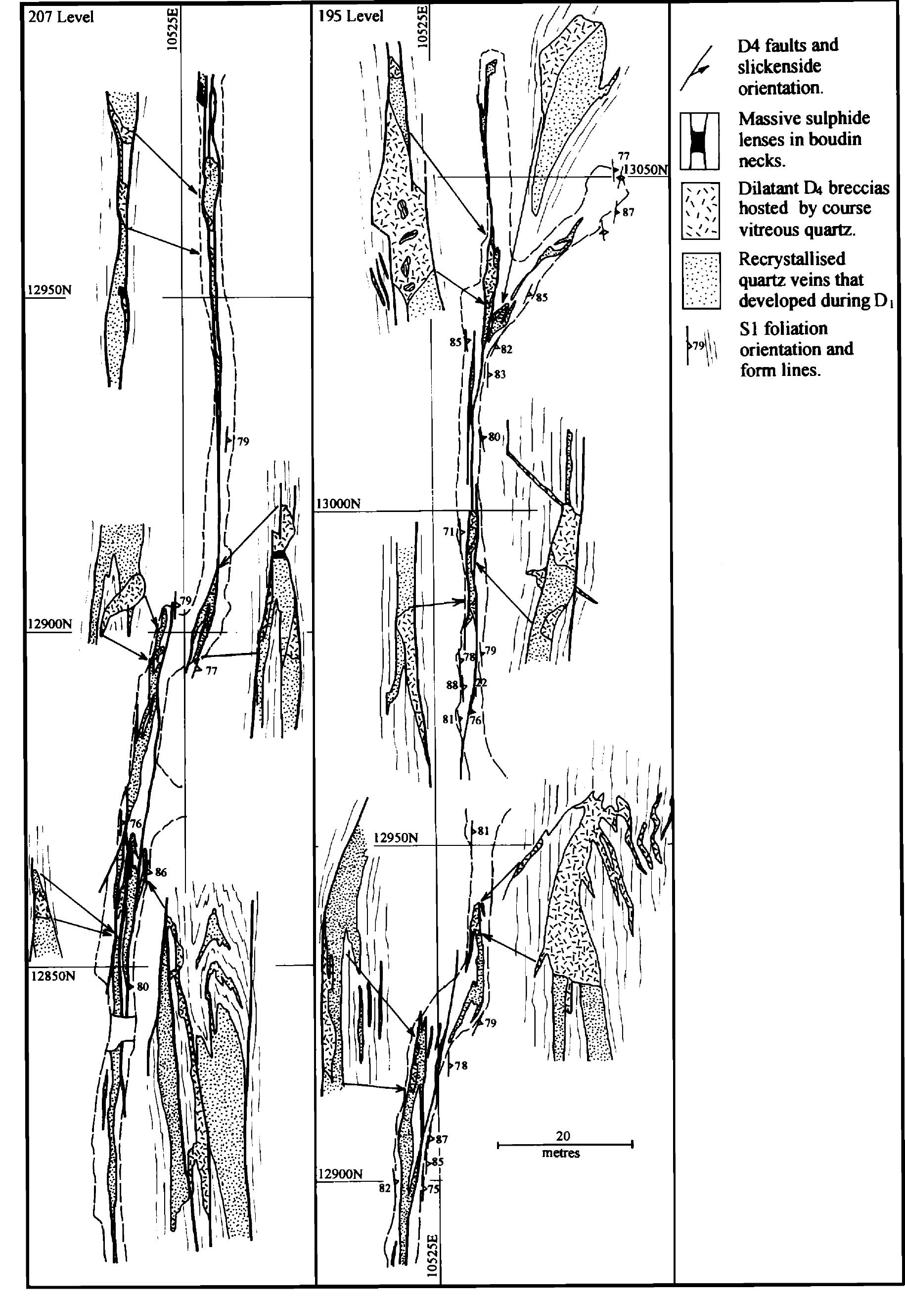Fic. 13. maps of parts of the 207 and 195 levels in the pit