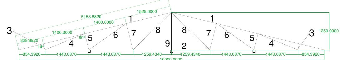 -2: truss configuration no.1; span 10m, pitch 1 in 4 fig -1: