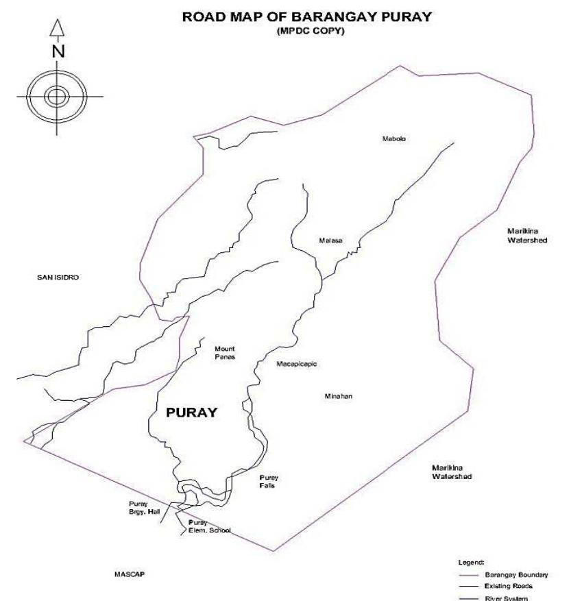 Road map of barangay puray. reprinted from the office of the