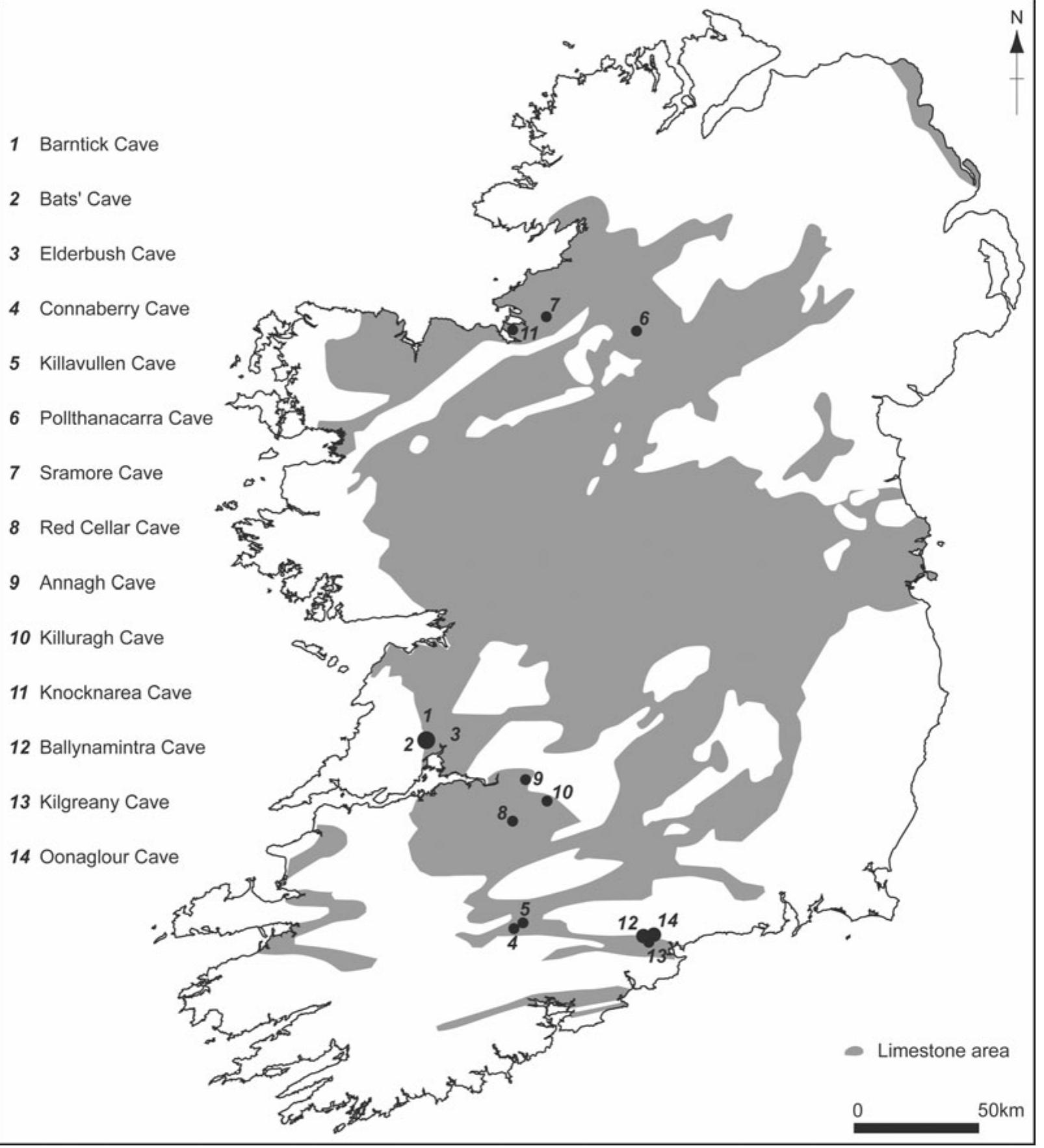 Caves with human remains of neolithic date.