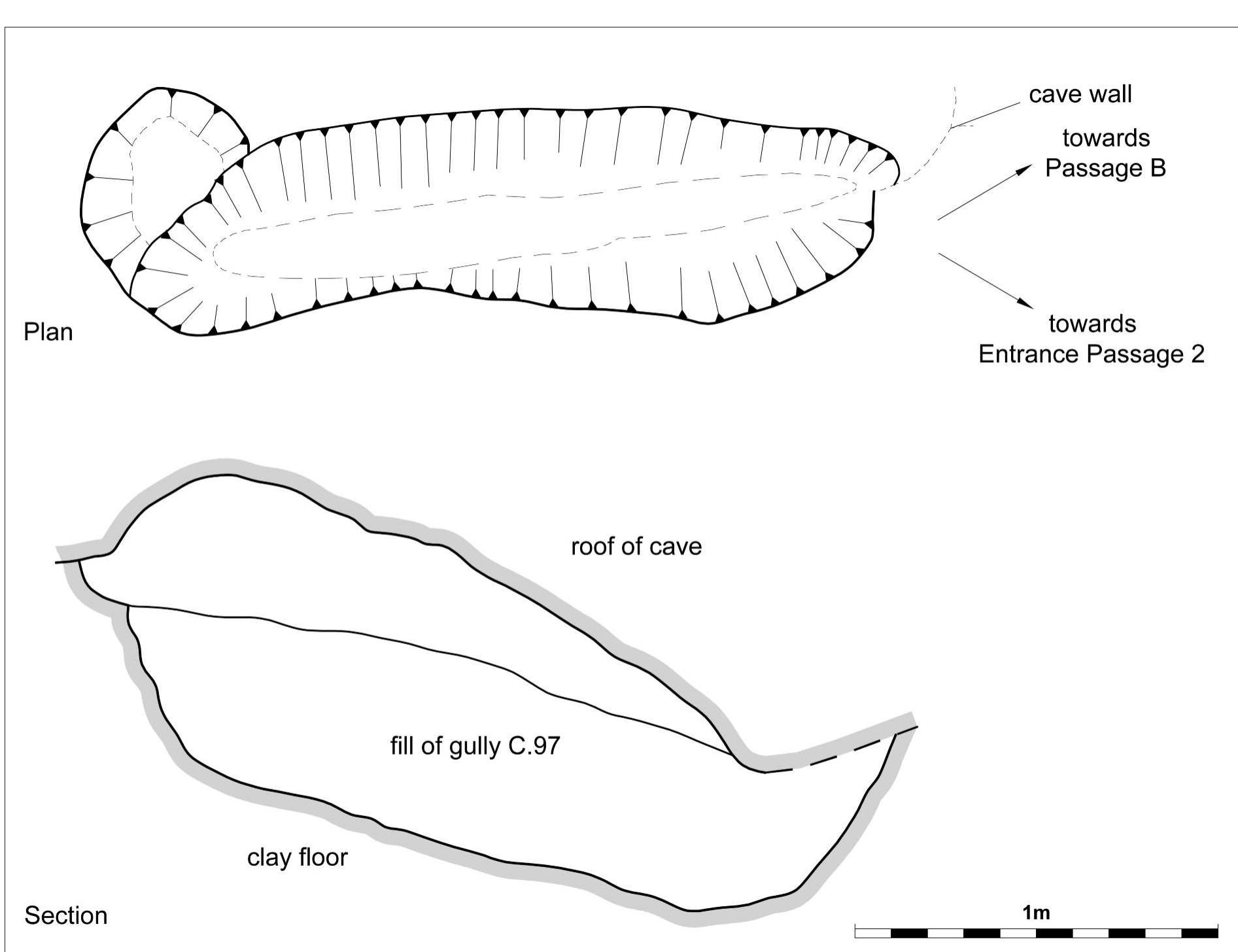 |6—plan and section of gully cut (c.30) and gully fill