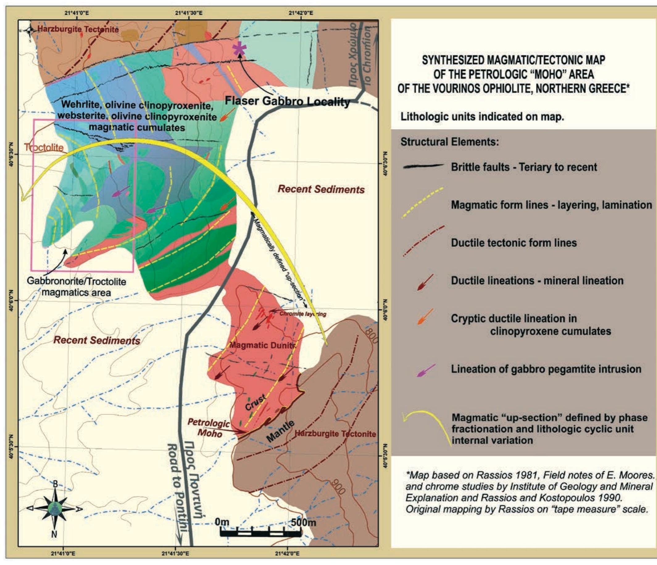 Synthesized map of the “petrological moho” transition area