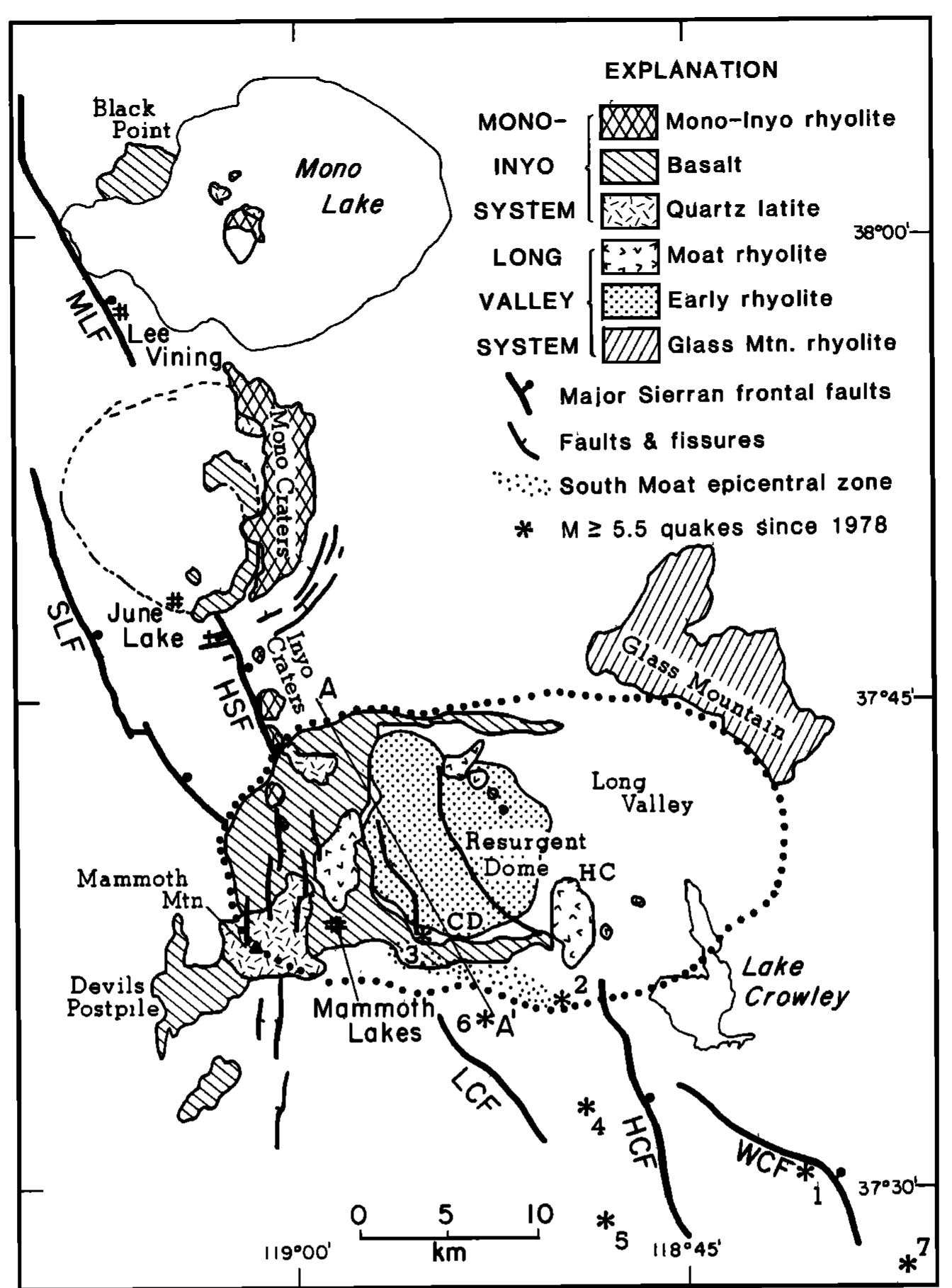 Geologic map of the long valley region showing the