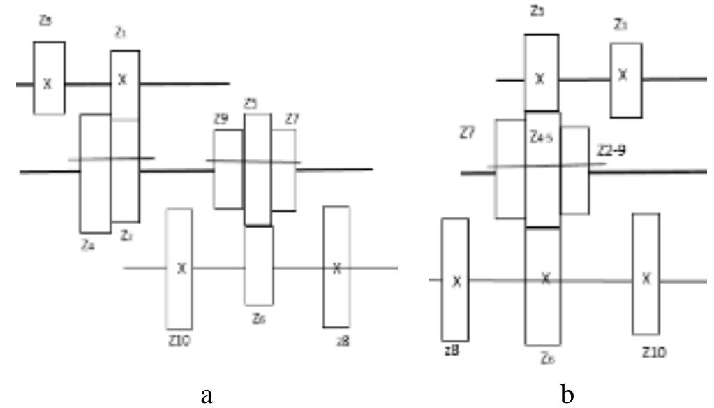 (3) kinematic diagram for 6 speed gearboxes: a- conventional