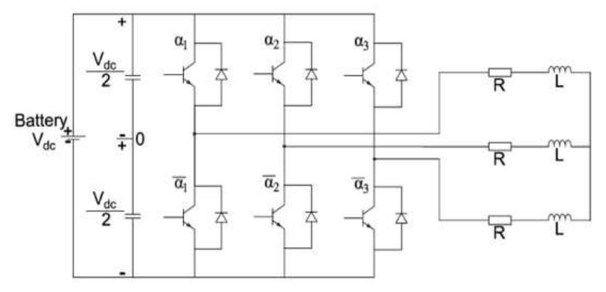 , shows the schematic of a three-phases inverter connecting