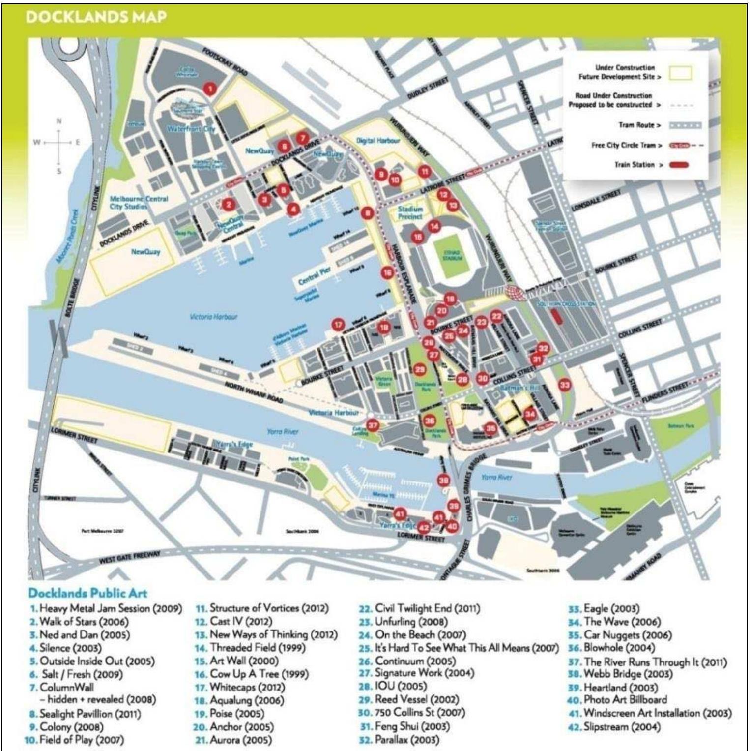 Melbourne docklands public art map. reprinted from