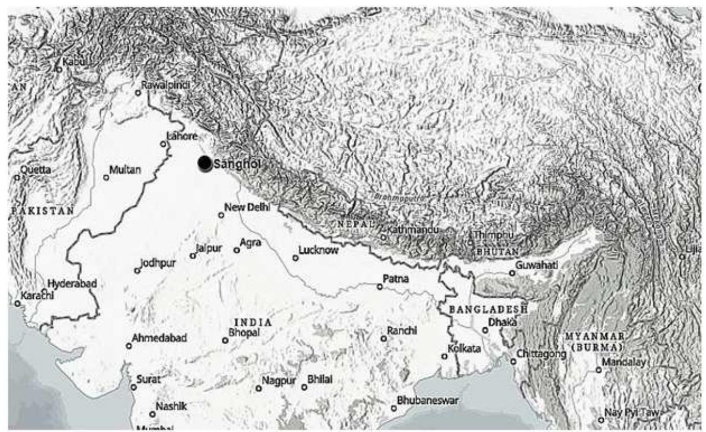 Map i: map showing the location of sanghol on indian map