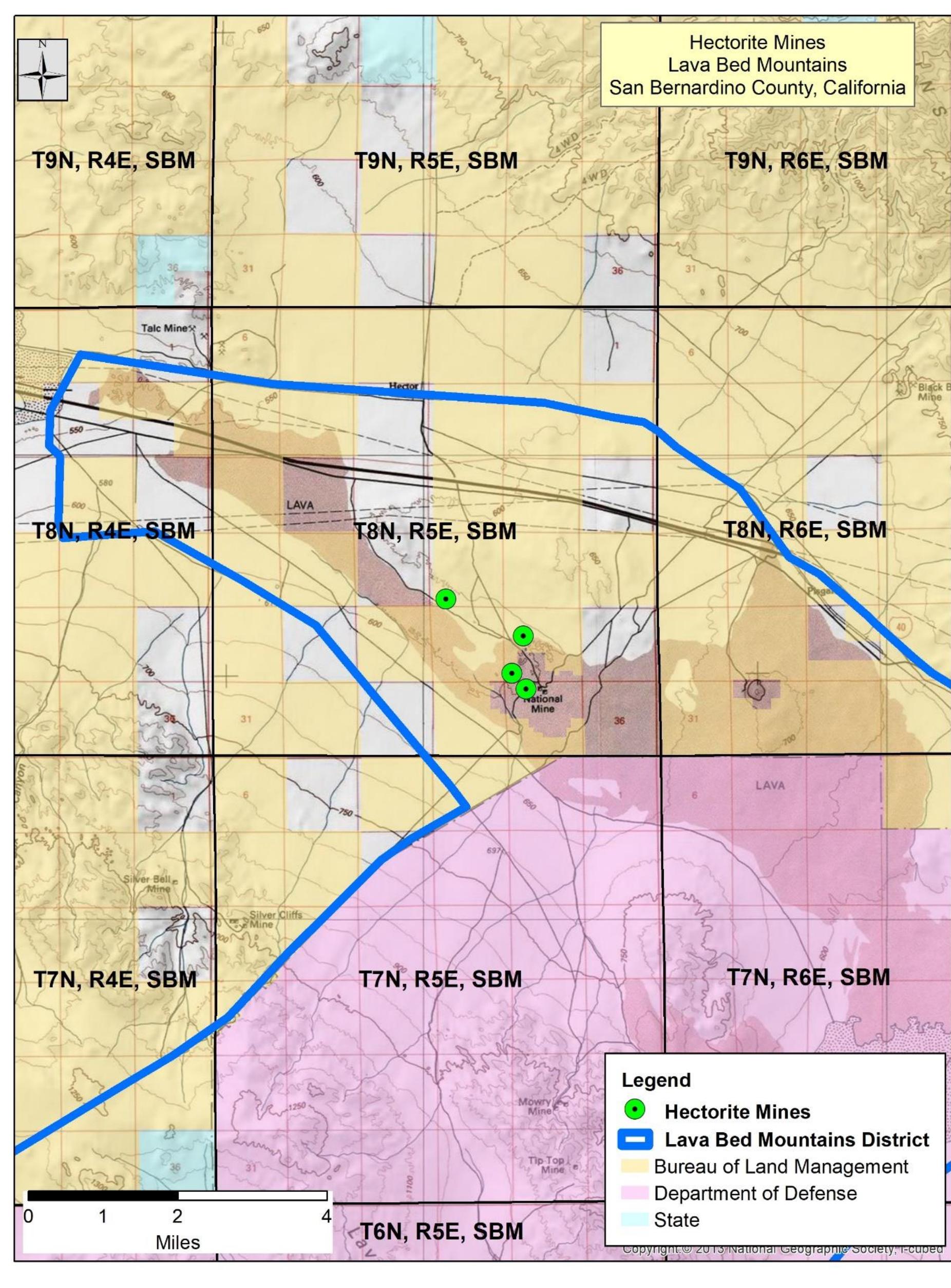 Land status map for the hectorite mines and surrounding