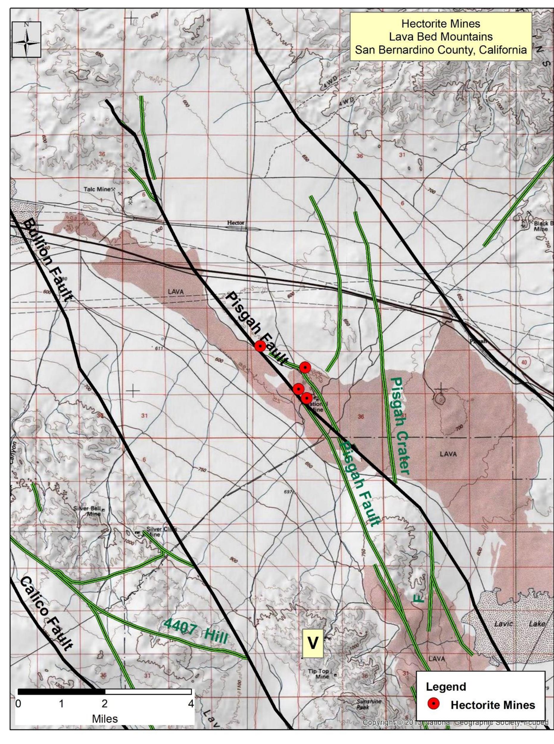 Fault map of the hectorite mines and surrounding area.