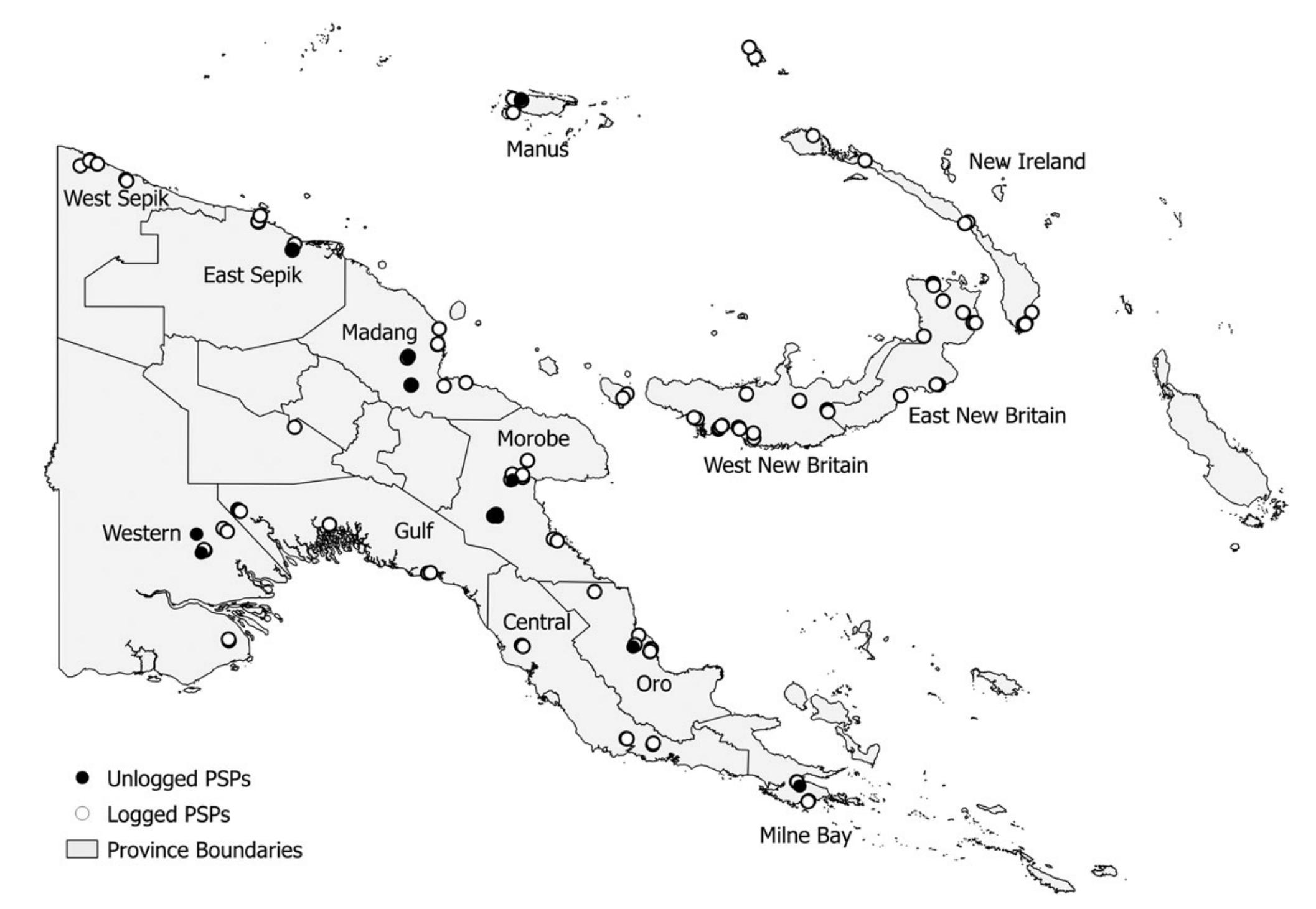 Map of png showing the location of 135 psps across the
