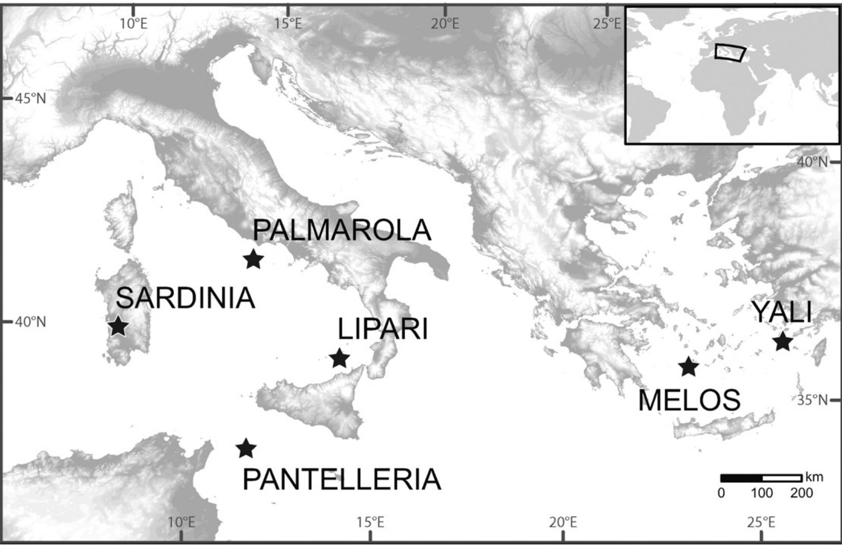 Map of the main obsidian sources of the western