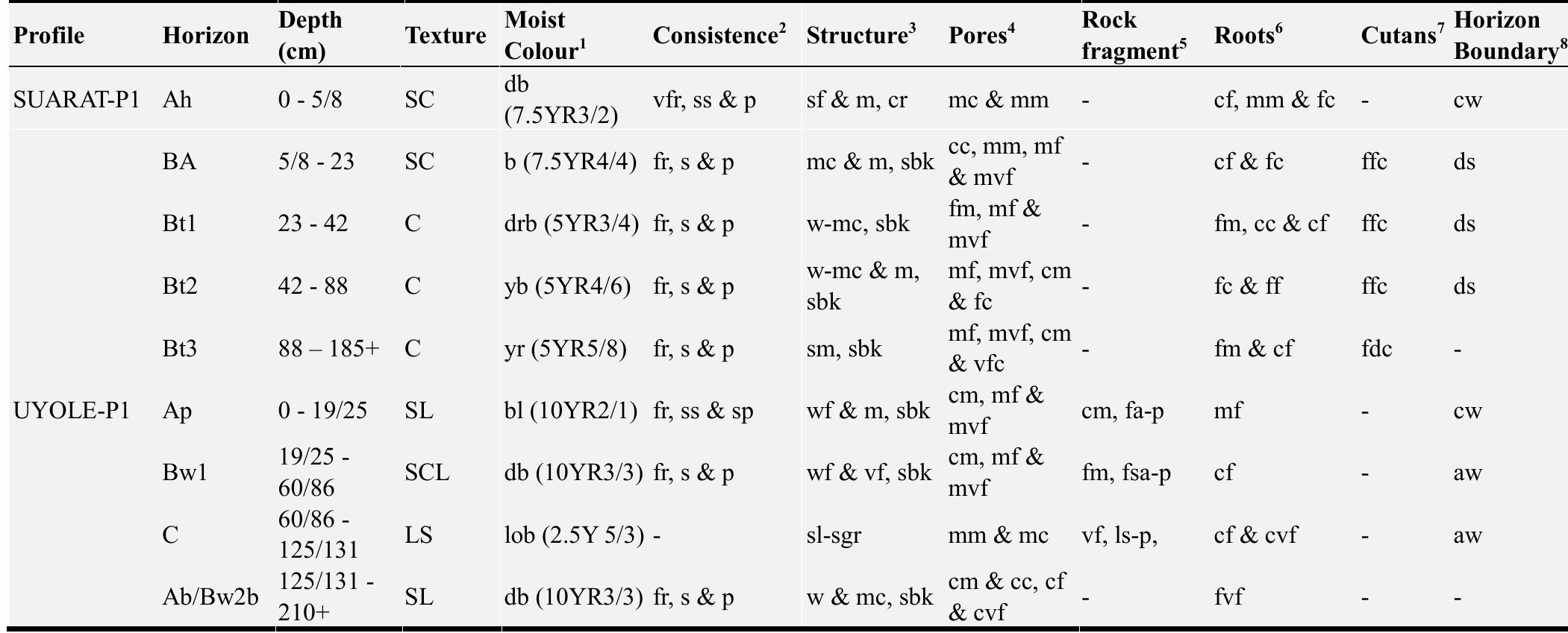 Selected morphological features of soil pedons of magadu and