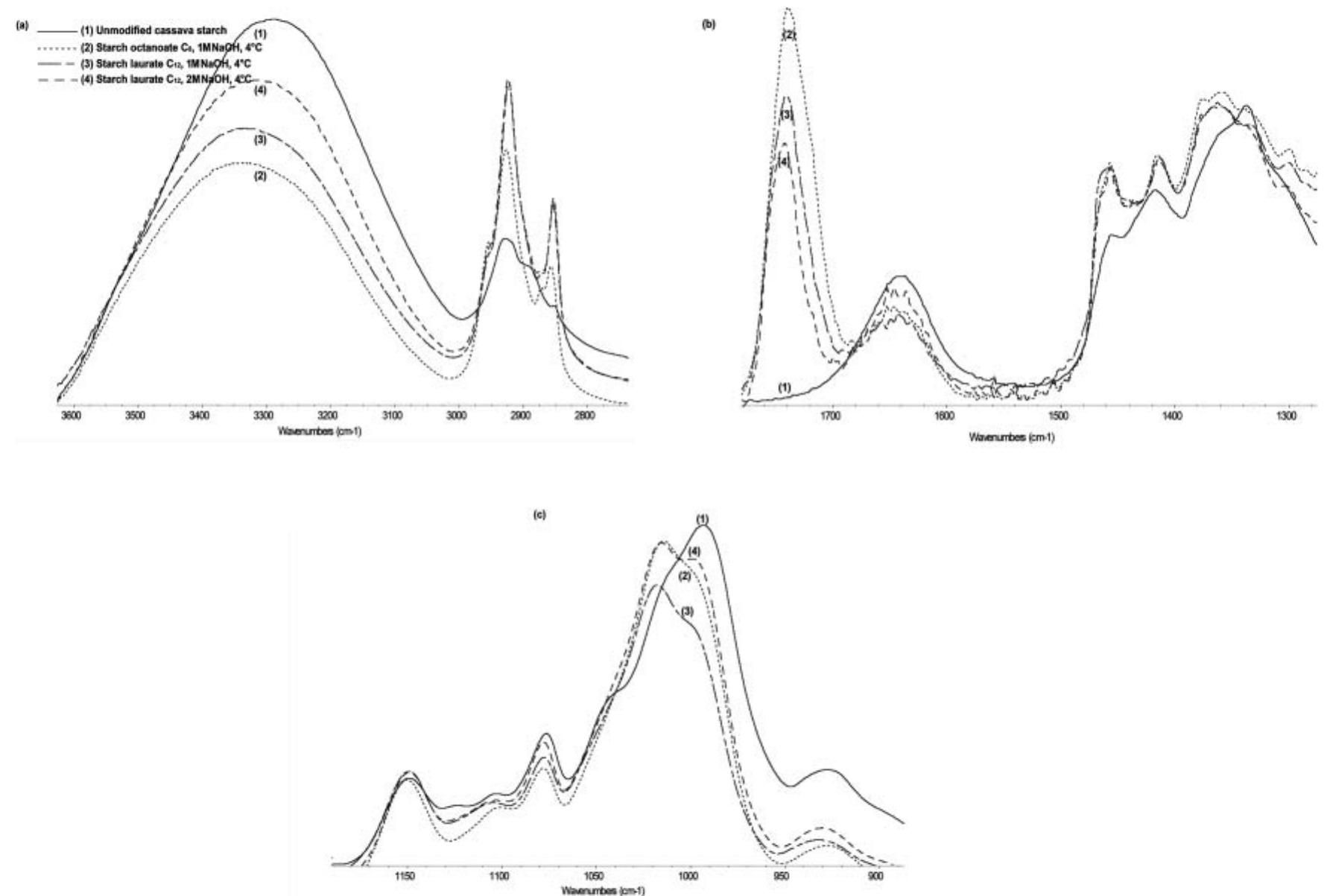 Atr-ftir spectra of native cassava starch (1), starch