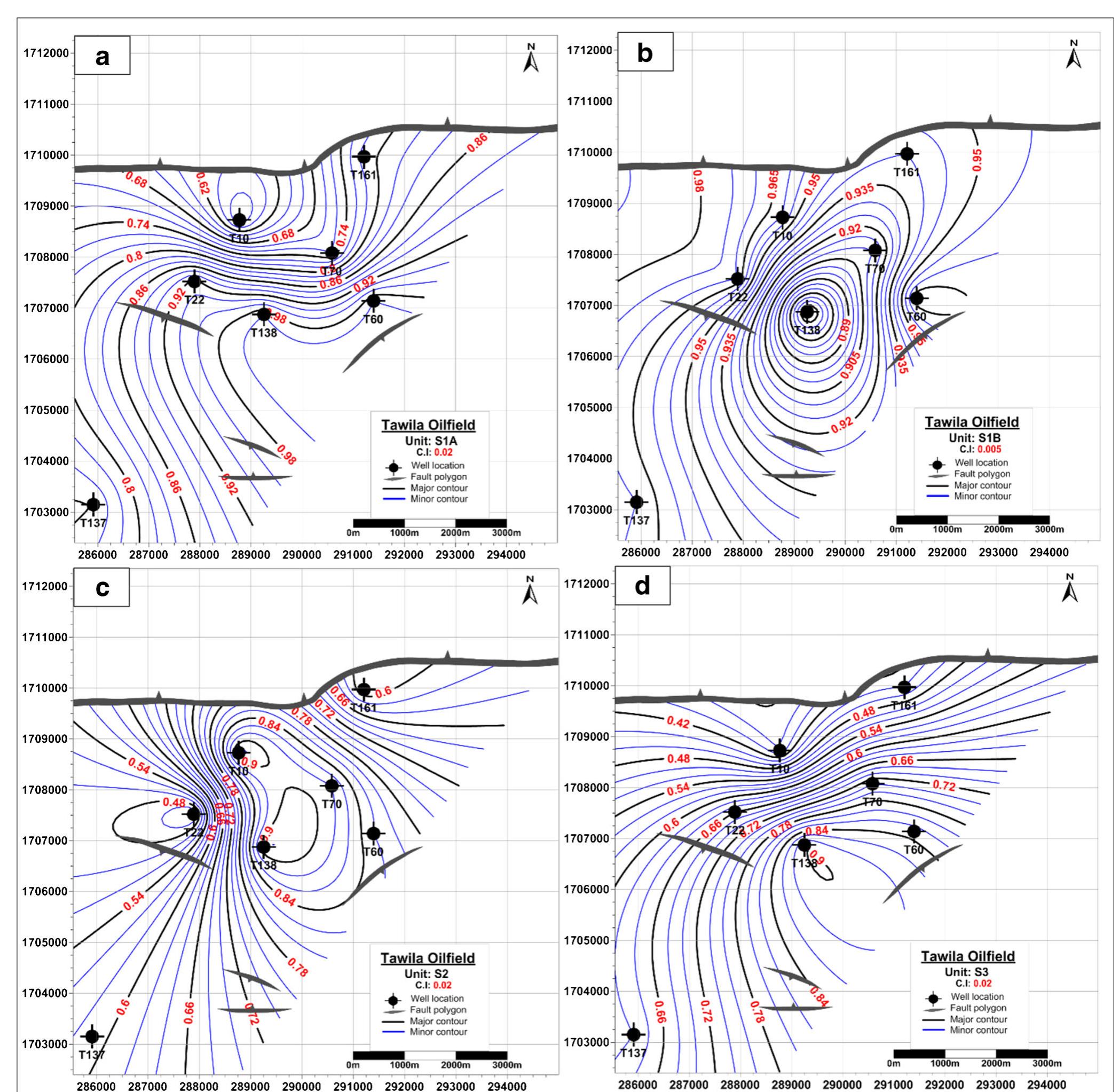 A—d water saturation distribution maps for the upper qishn