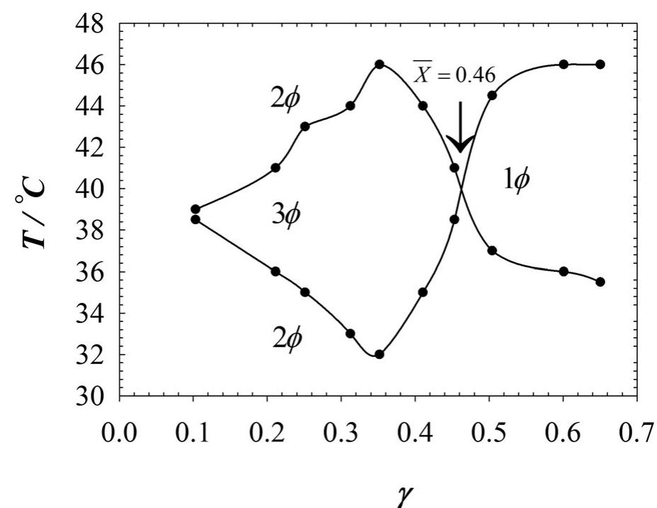Schematic fish-shaped phase diagram obtained for equal
