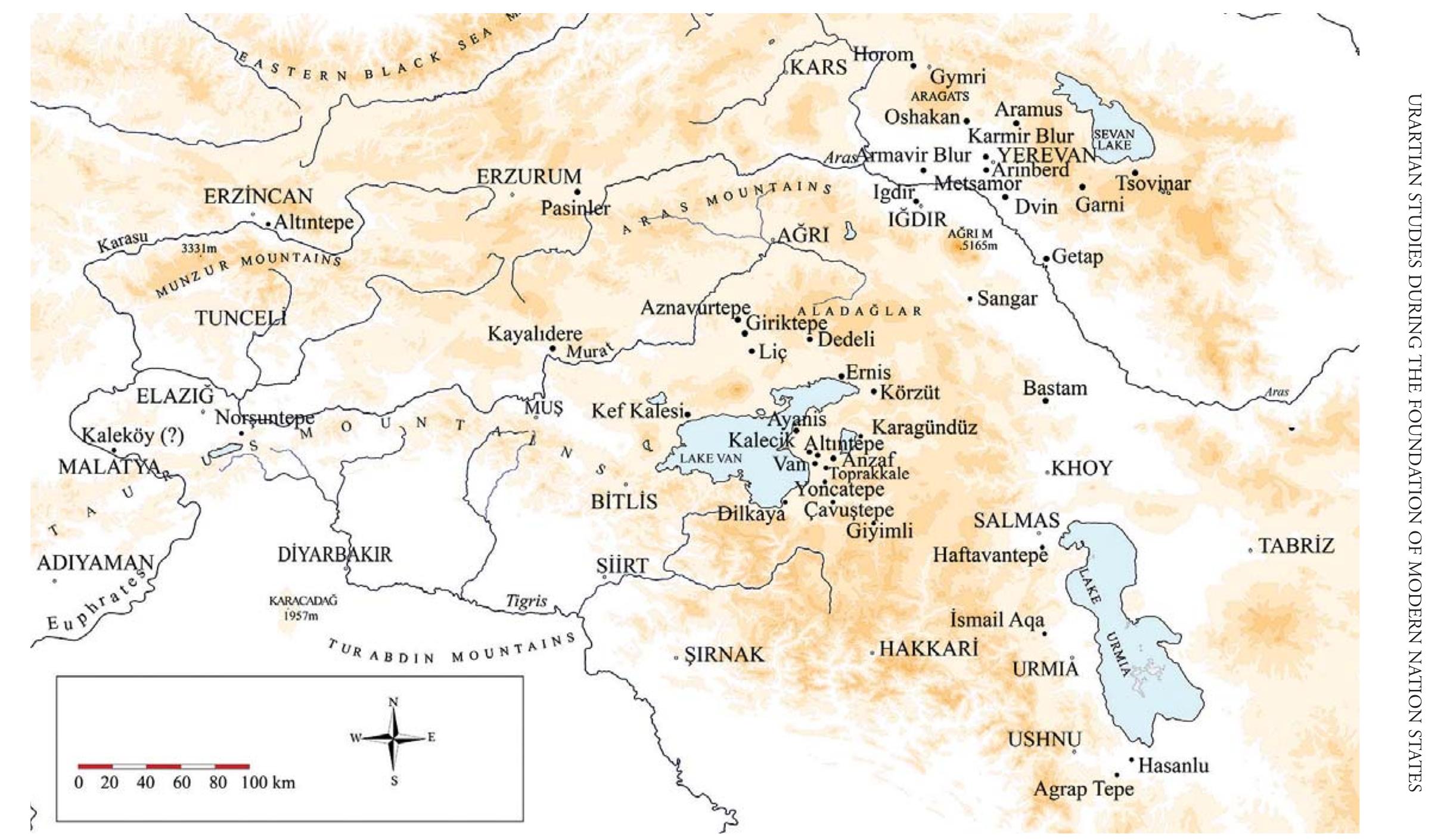 Excavated urartian sites (adapted from k6roglu 2011, 14-15,