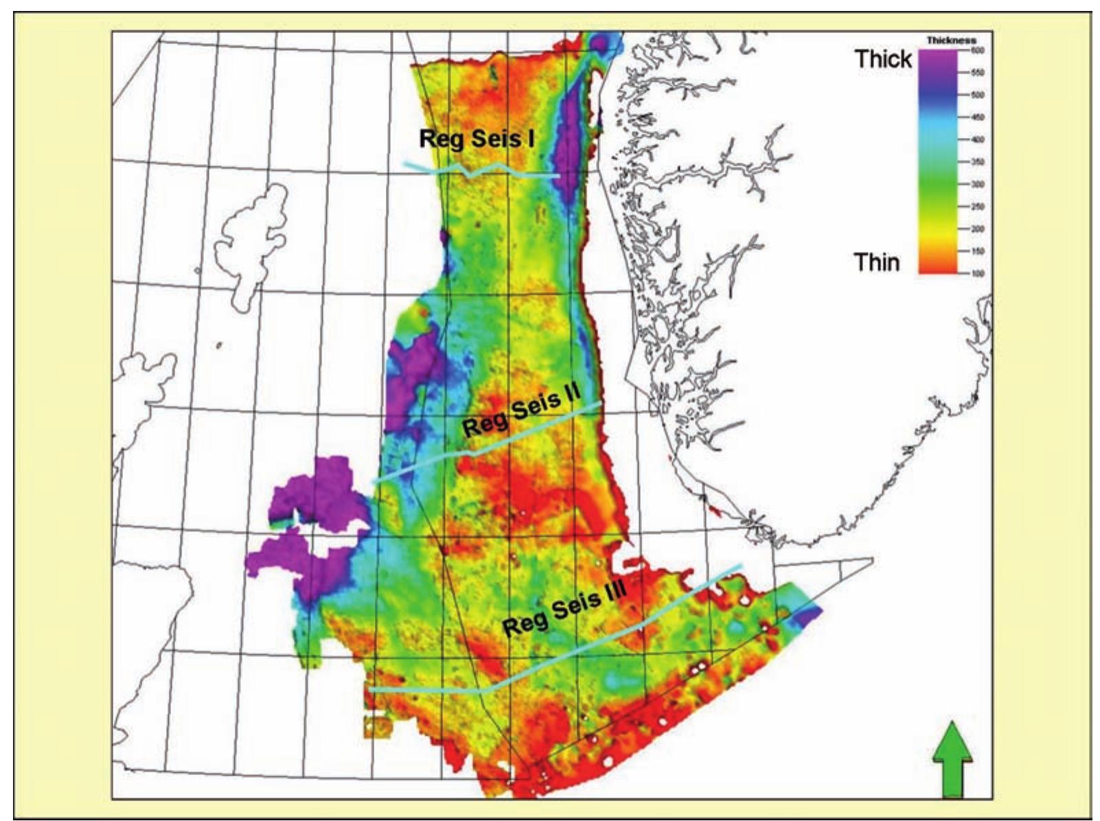 Seismic time thickness map (twt) of the rogaland group (top