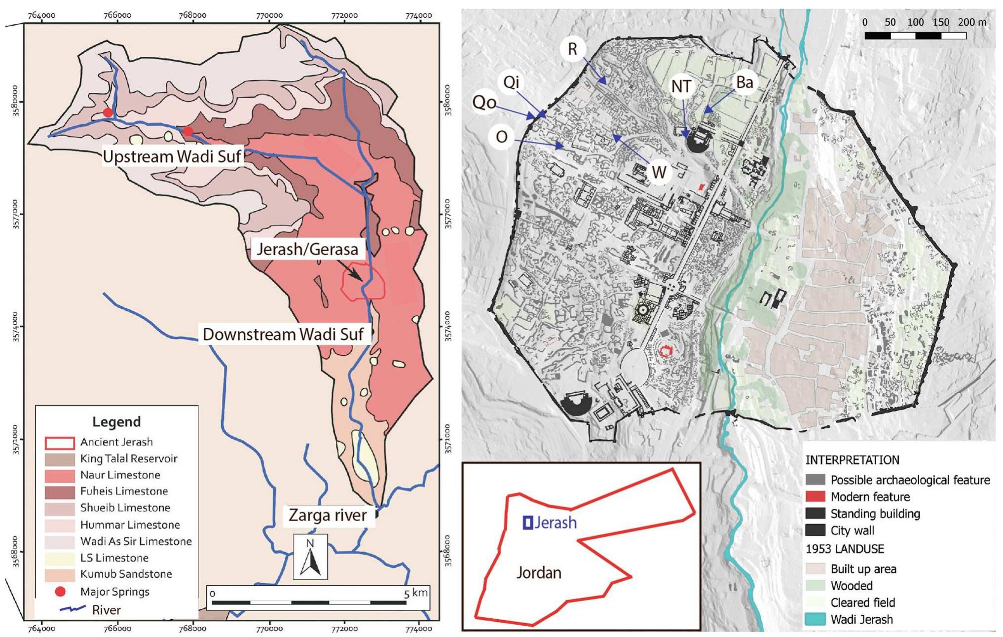 Map of jerash’s location in jordan, and an overview of