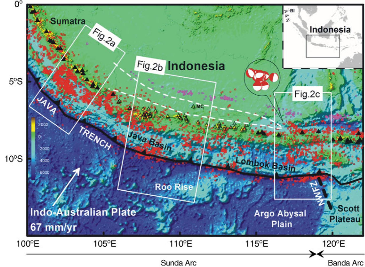 Map of the eastern sunda arc, indonesia, with major tectonic