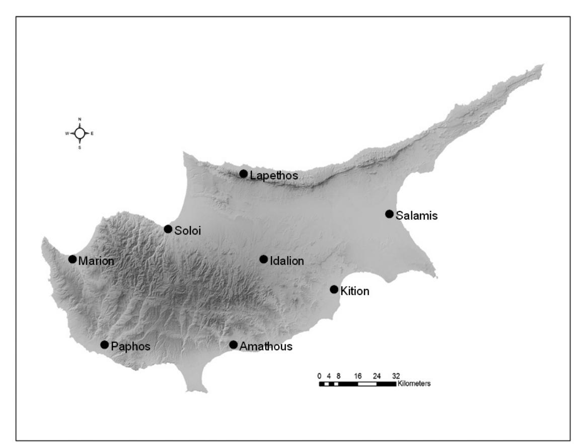 Map of located mints on cyprus.