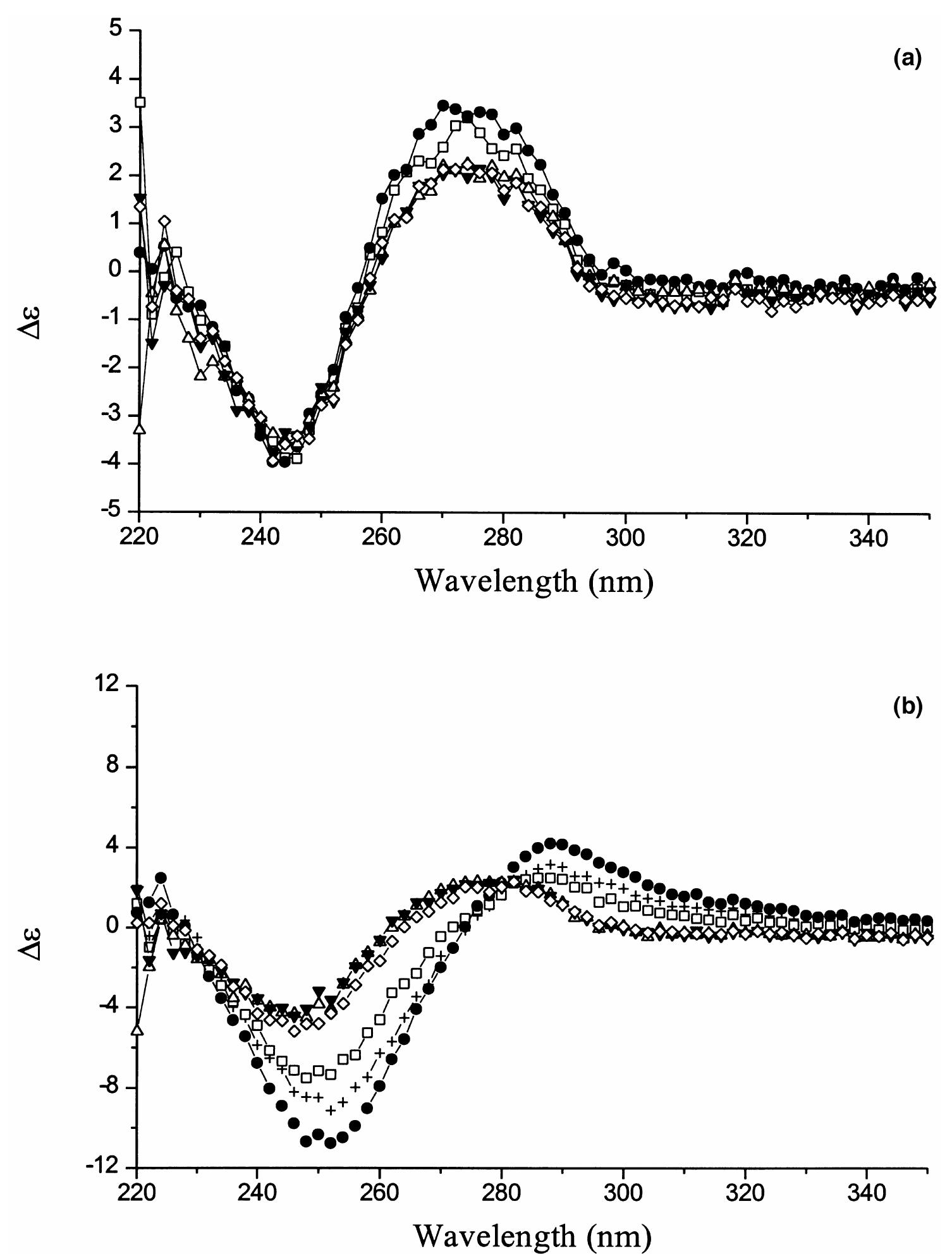 Cd spectra of dna of different topologies in the absence (a)