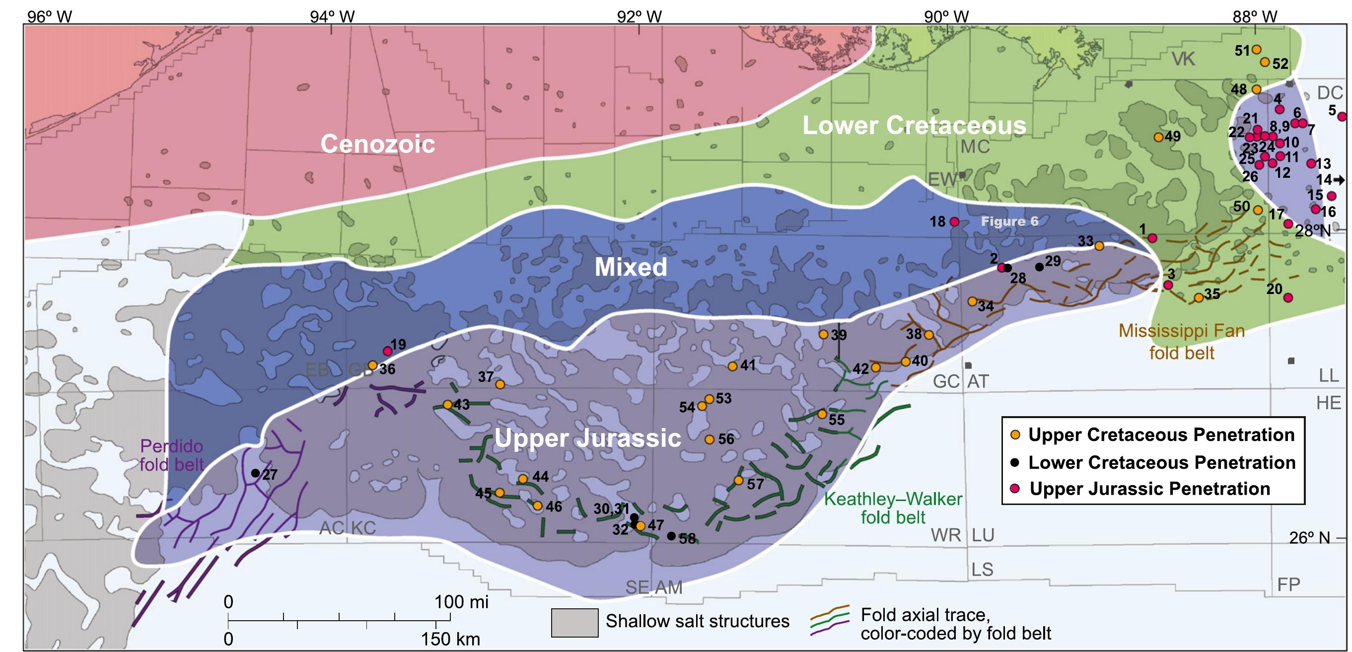 Map showing the distribution of different ages of source
