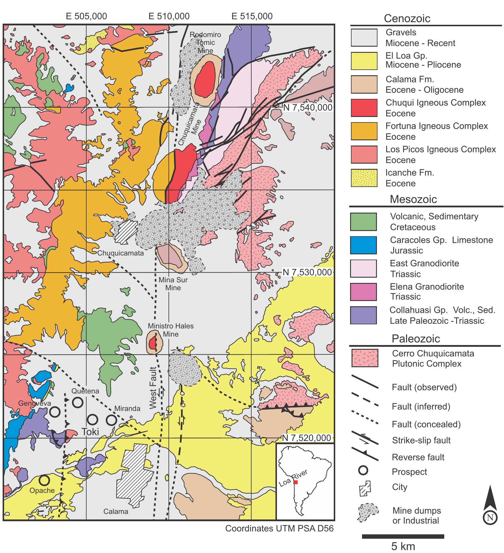 Location map of the chuquicamata mining district, showing