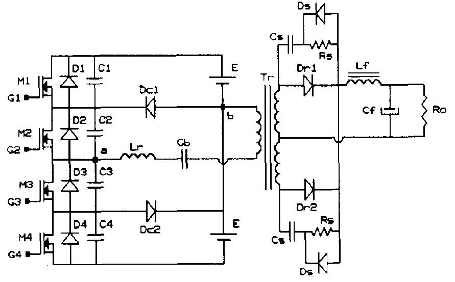 Power stage diagram of the implemented tl-zvs-pwm power